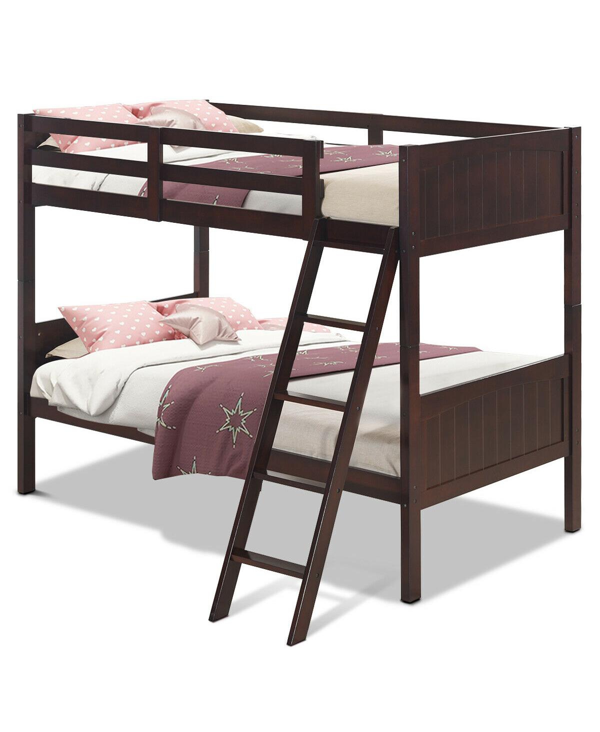 Click here for Gymax Wooden Twin Over Twin Bunk Beds Convertable... prices