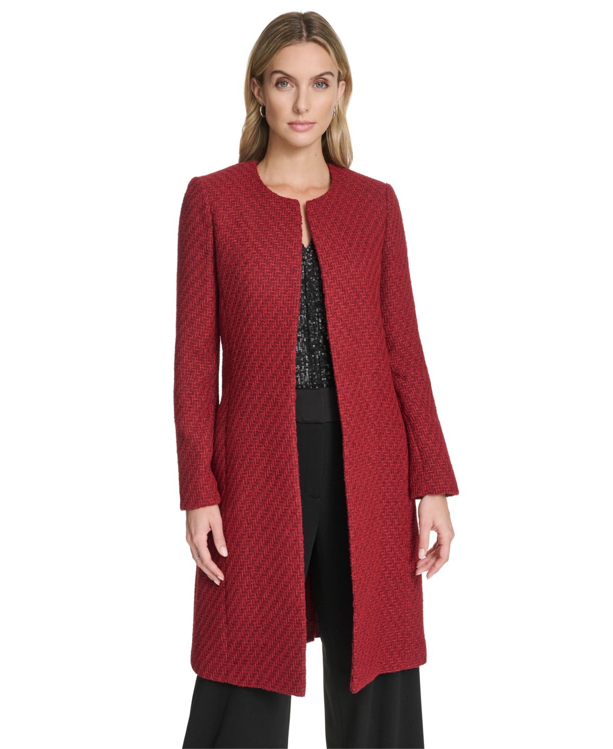 Click here for Calvin Klein Petite Novelty Topper Jacket - Port/c... prices