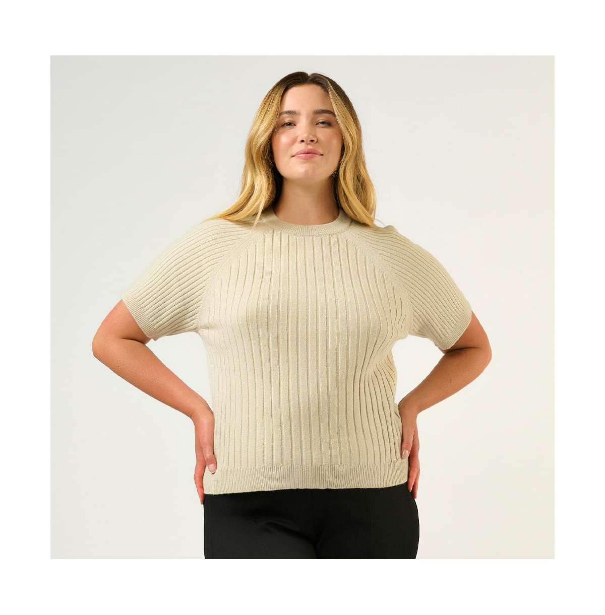 Click here for Estelle Plus Size Sera Ribbed Knit - Light Beige prices