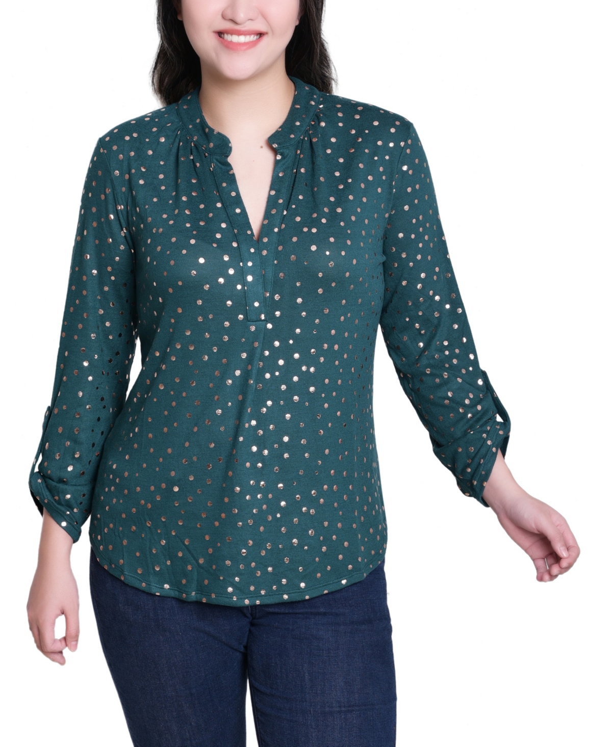 Click here for Ny Collection Womens Long Roll Tab Sleeve Tunic To... prices