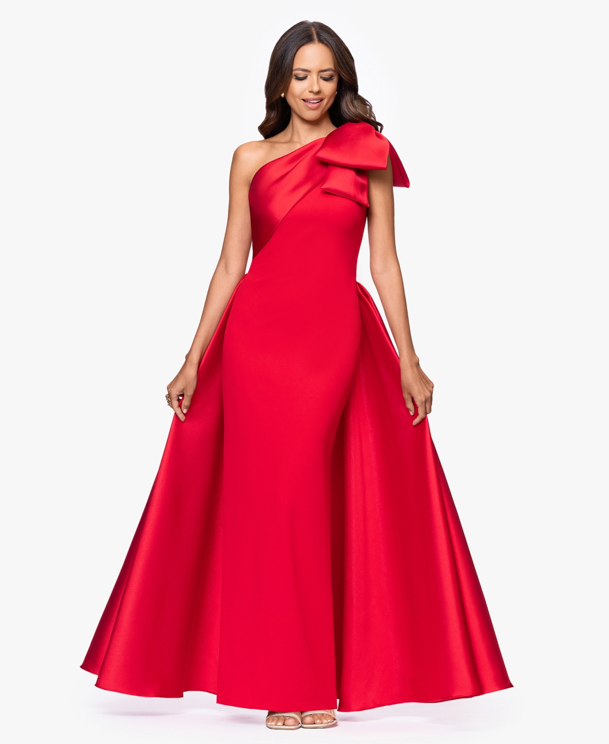 Click here for Betsy & Adam Womens One-Shoulder Gown - Red prices