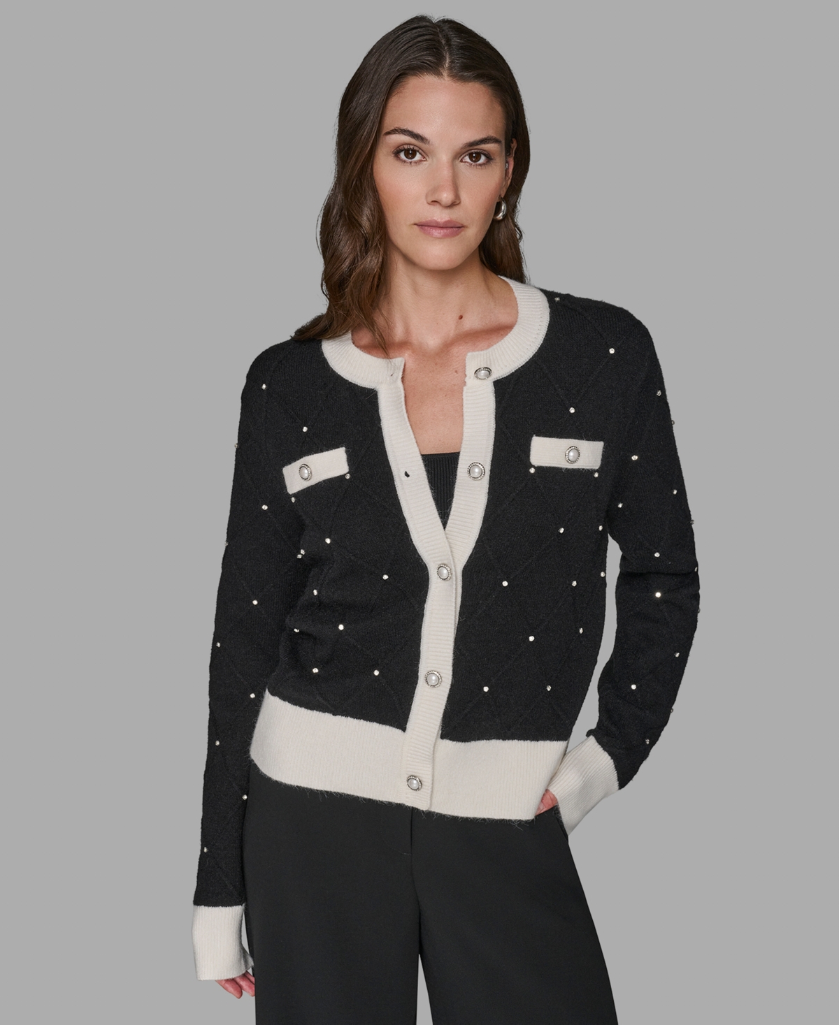 Click here for Karl Lagerfeld Paris Petite Crew Neck Front-Button... prices