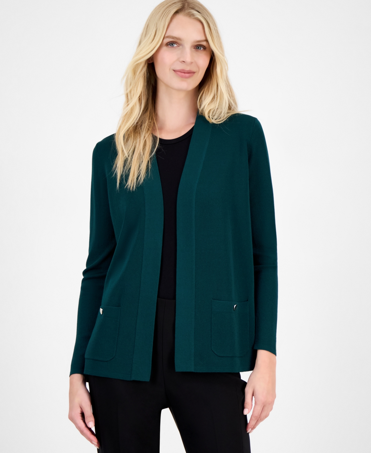 Click here for Anne Klein Womens Malibu Fine Rib Open-Front Cardi... prices