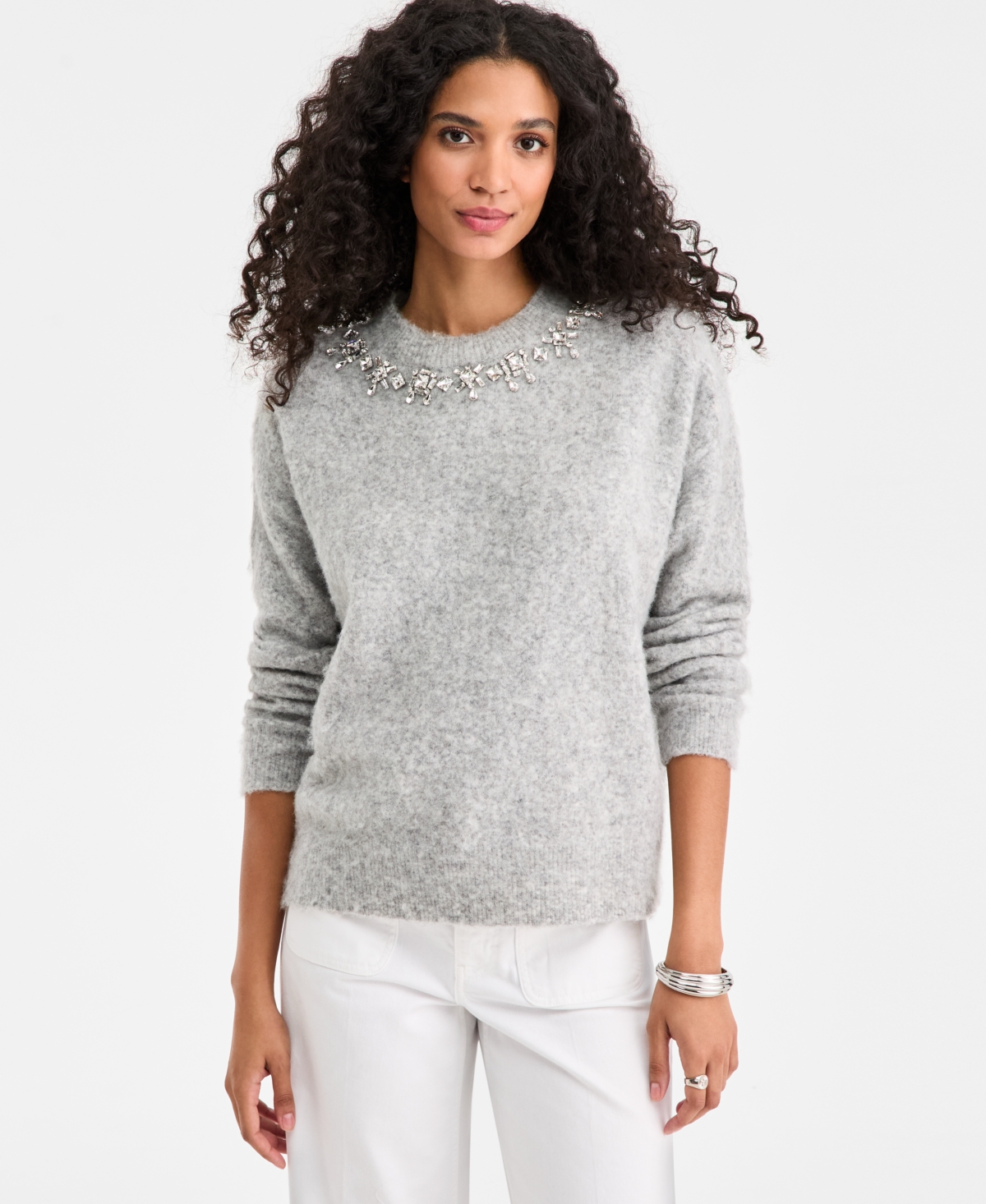 Click here for On 34th Womens Embellished Brushed Pullover Sweate... prices