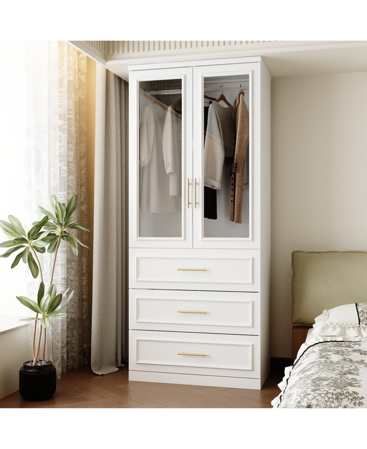 Click here for Wardrobe with 2-Door 3-Drawer  with Tempered Glass... prices