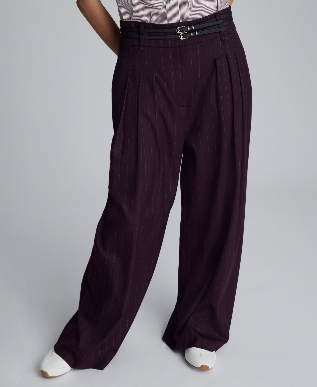 Click here for Kenneth Cole Womens Pinstripe High Rise Wide Leg P... prices