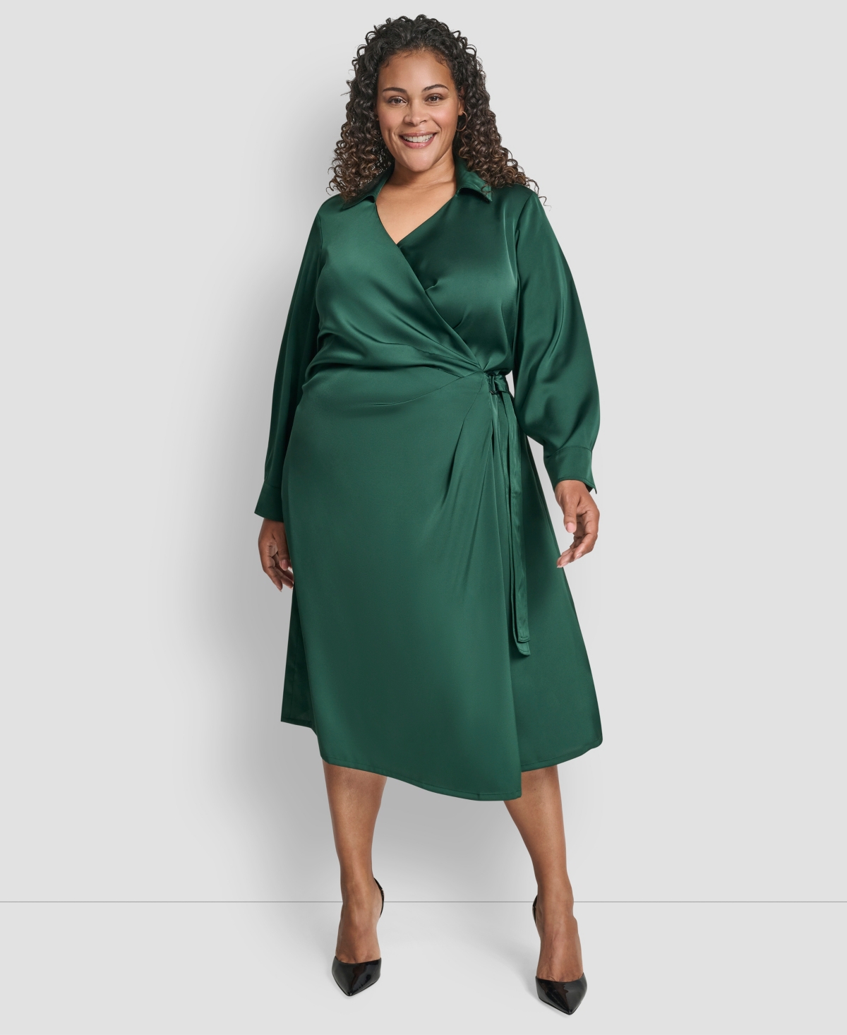 Click here for Dkny Plus Size Long Sleeve Surplice O-Ring Midi Dr... prices