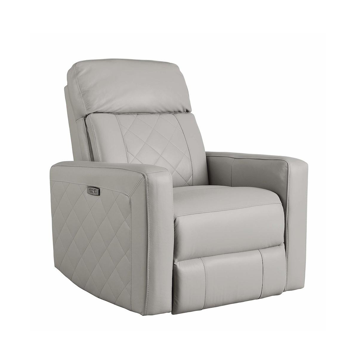 Westwood Design Soho Wood Leather Power-usb Glider Recliner in Cloud Gray