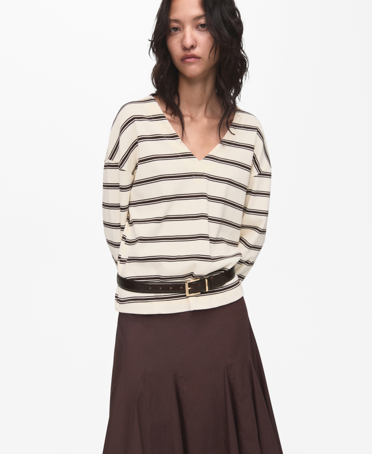 Click here for Mango Womens Striped Cotton-Blend Sweater - Ecru prices