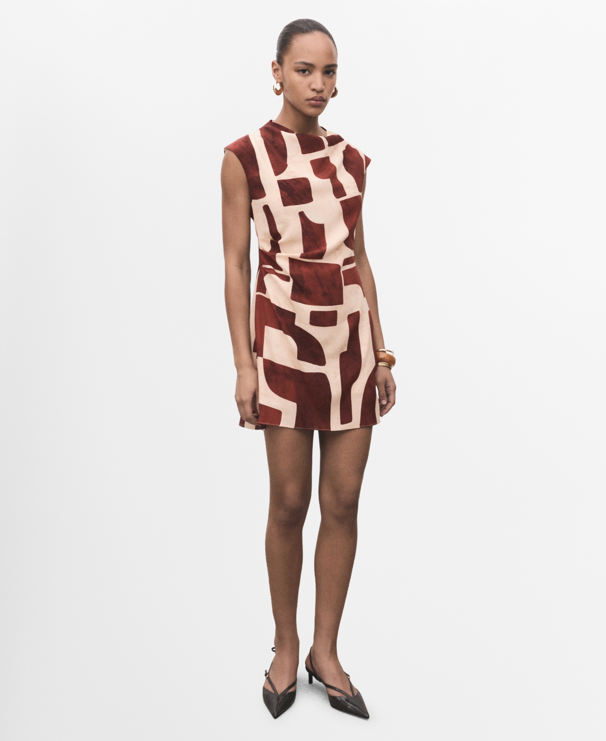 Click here for Mango Womens Draped Neck Printed Dress - Ecru prices