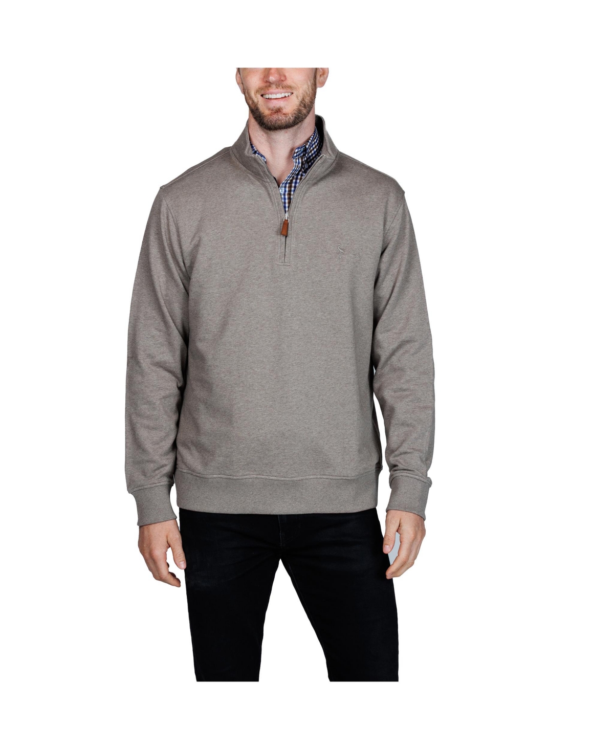 Click here for Tailorbyrd Mens French Terry Quarter Zip - Mushroo... prices