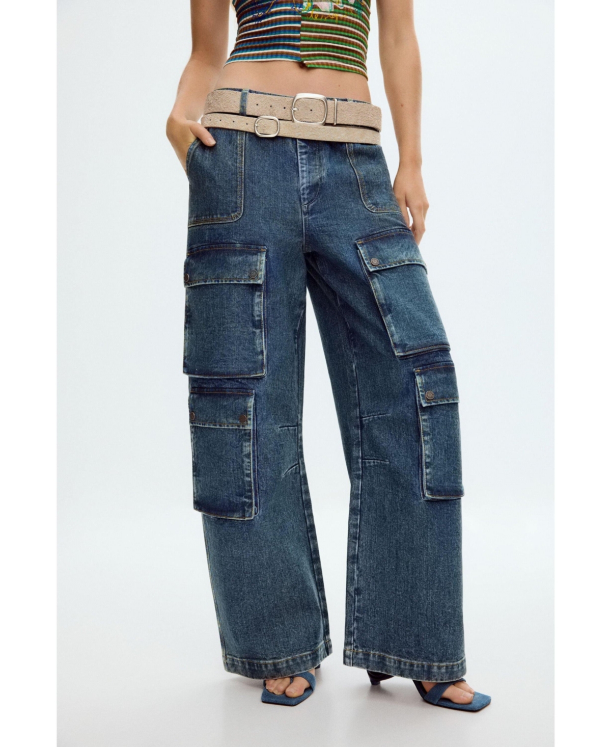 Click here for Desigual Womens Cargo pants with pockets - Blue prices