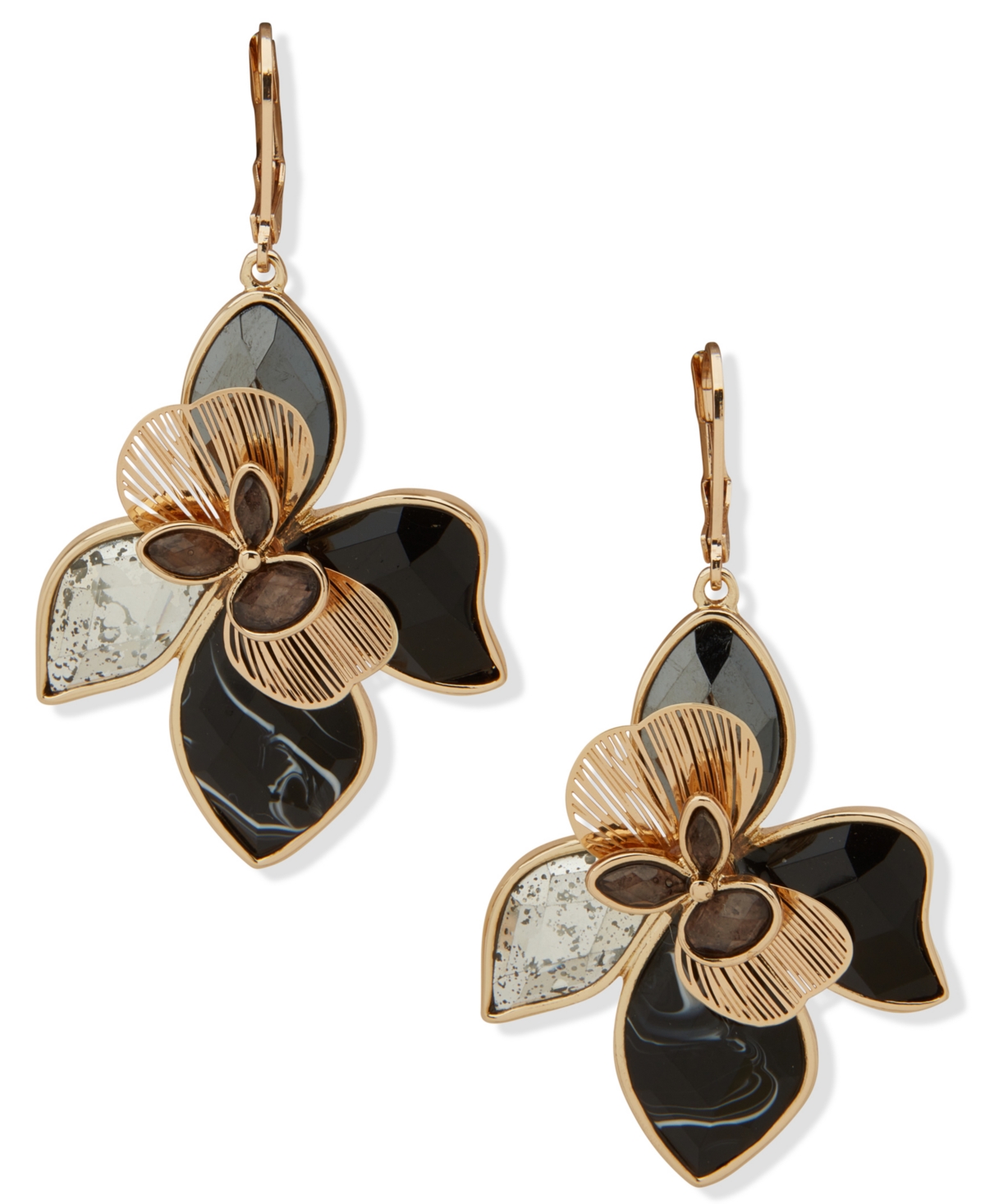lonna & lilly Gold-Tone Large Flower Drop Earrings - Black