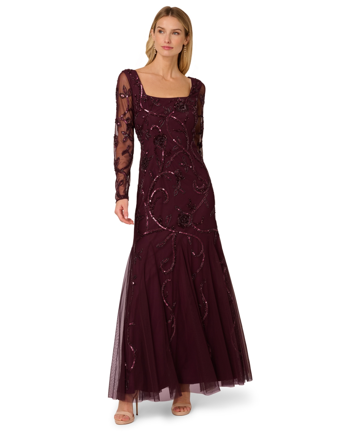 Click here for Adrianna Papell Womens Beaded Long Sleeve Dress -... prices