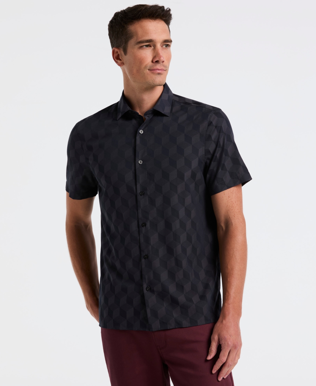 Click here for Perry Ellis Mens Short Sleeve Cube Geo Jacquard Sh... prices