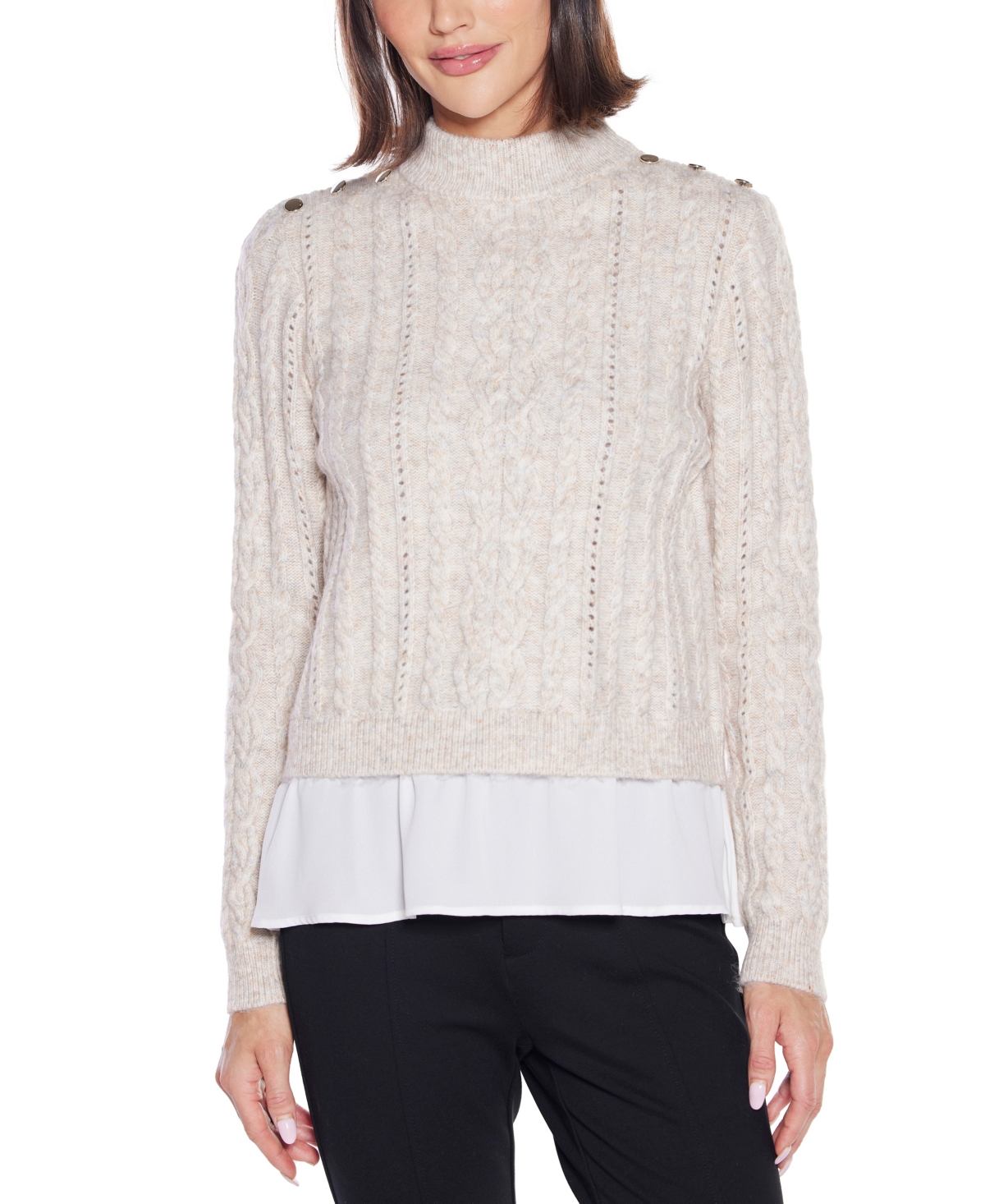 Click here for Belldini Womens Black Label Chiffon-Hem Cable Swea... prices