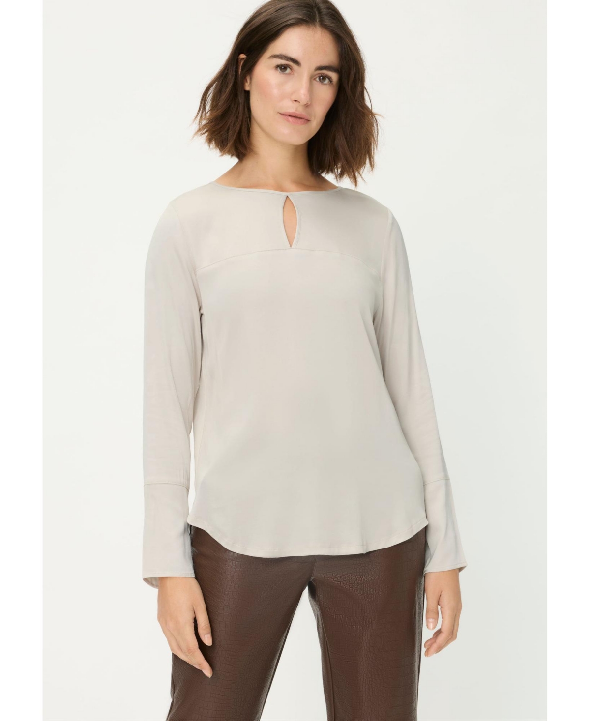 Click here for Olsen Womens Mixed Media Blouse - Almond beige prices