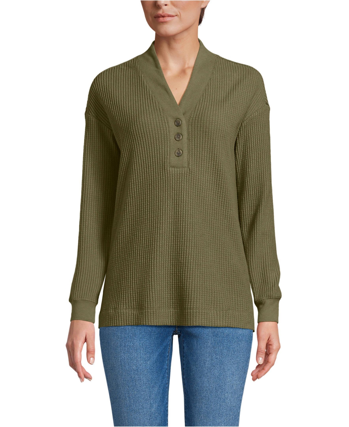 Click here for Lands End Womens Long Sleeve Waffle Shawl Collar H... prices