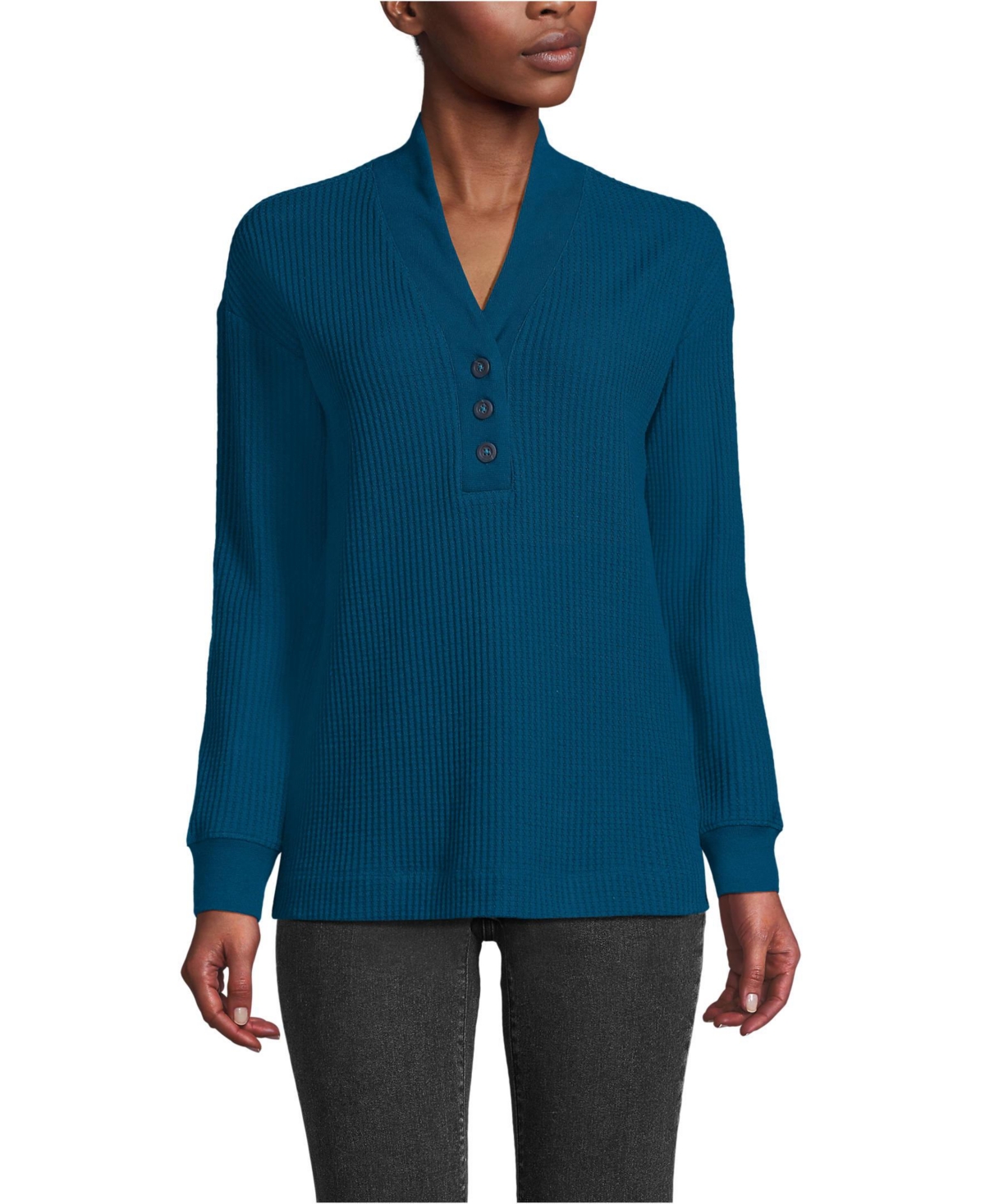 Click here for Lands End Womens Long Sleeve Waffle Shawl Collar H... prices