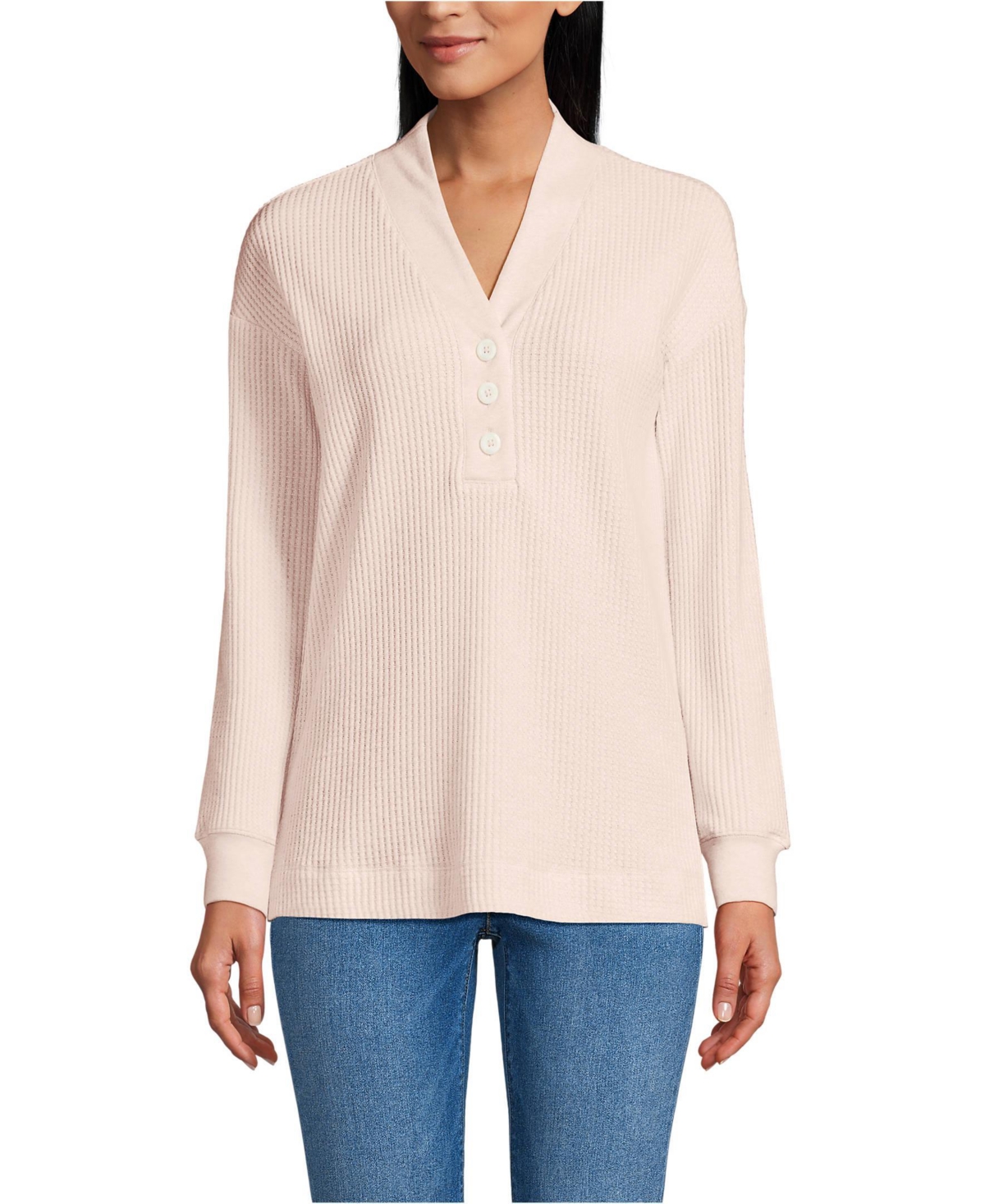 Click here for Lands End Womens Long Sleeve Waffle Shawl Collar H... prices