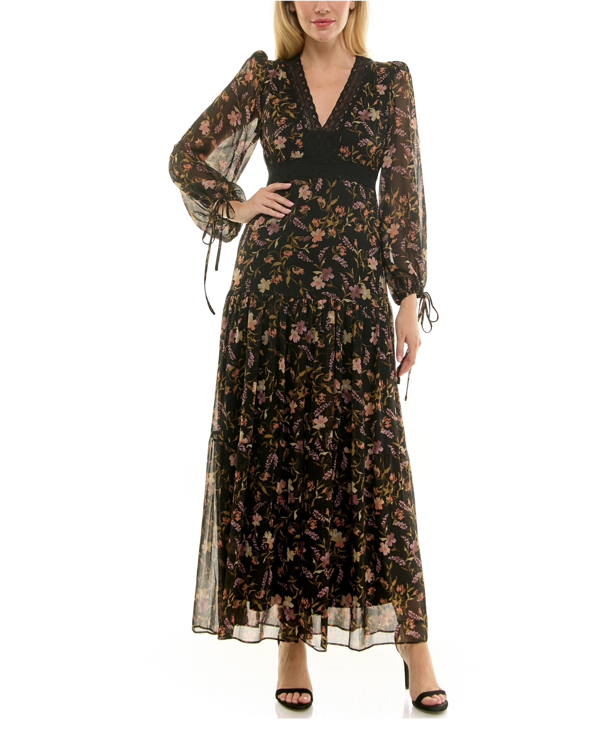 Click here for Taylor Womens Lace V-Neck Tiered Dress - Black Pos... prices