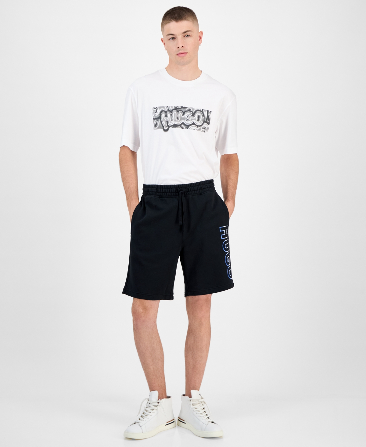 Click here for Hugo Boss Mens Cotton Drawstring Logo Shorts - Bla... prices