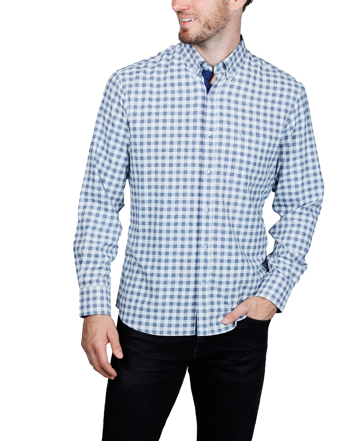 Click here for Tailorbyrd Mens Gingham Printed Performance Long S... prices