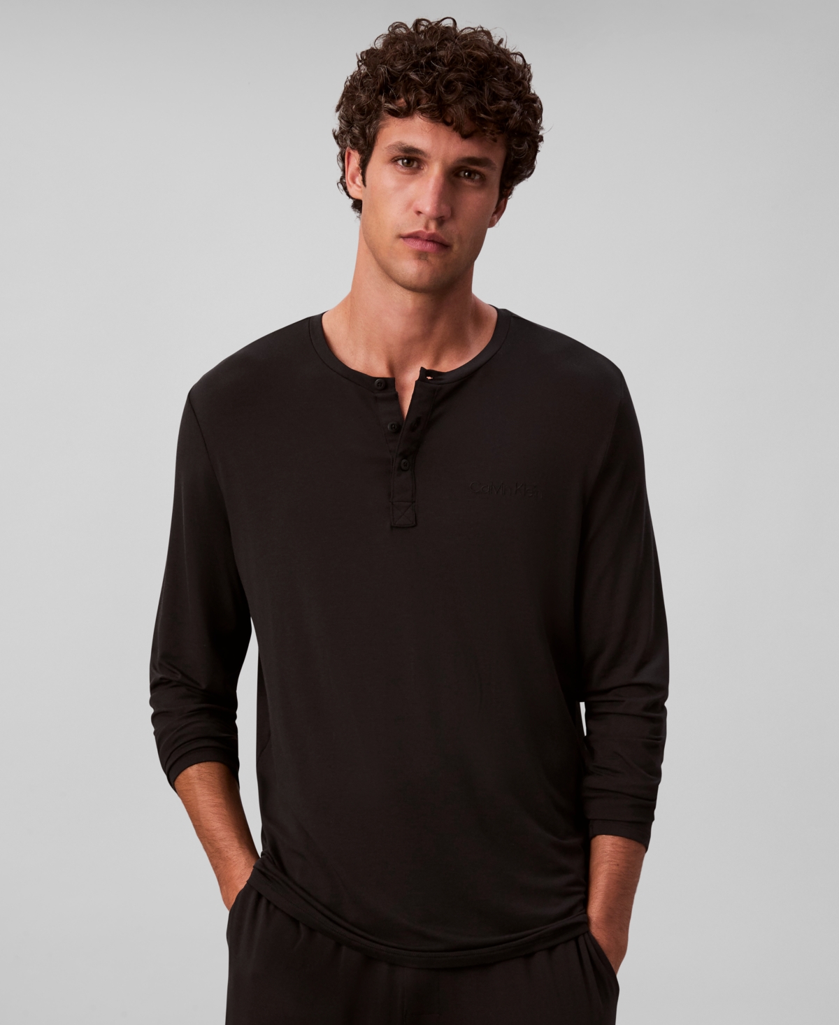 Click here for Calvin Klein Mens Henley Neck Sleep Top - Black prices
