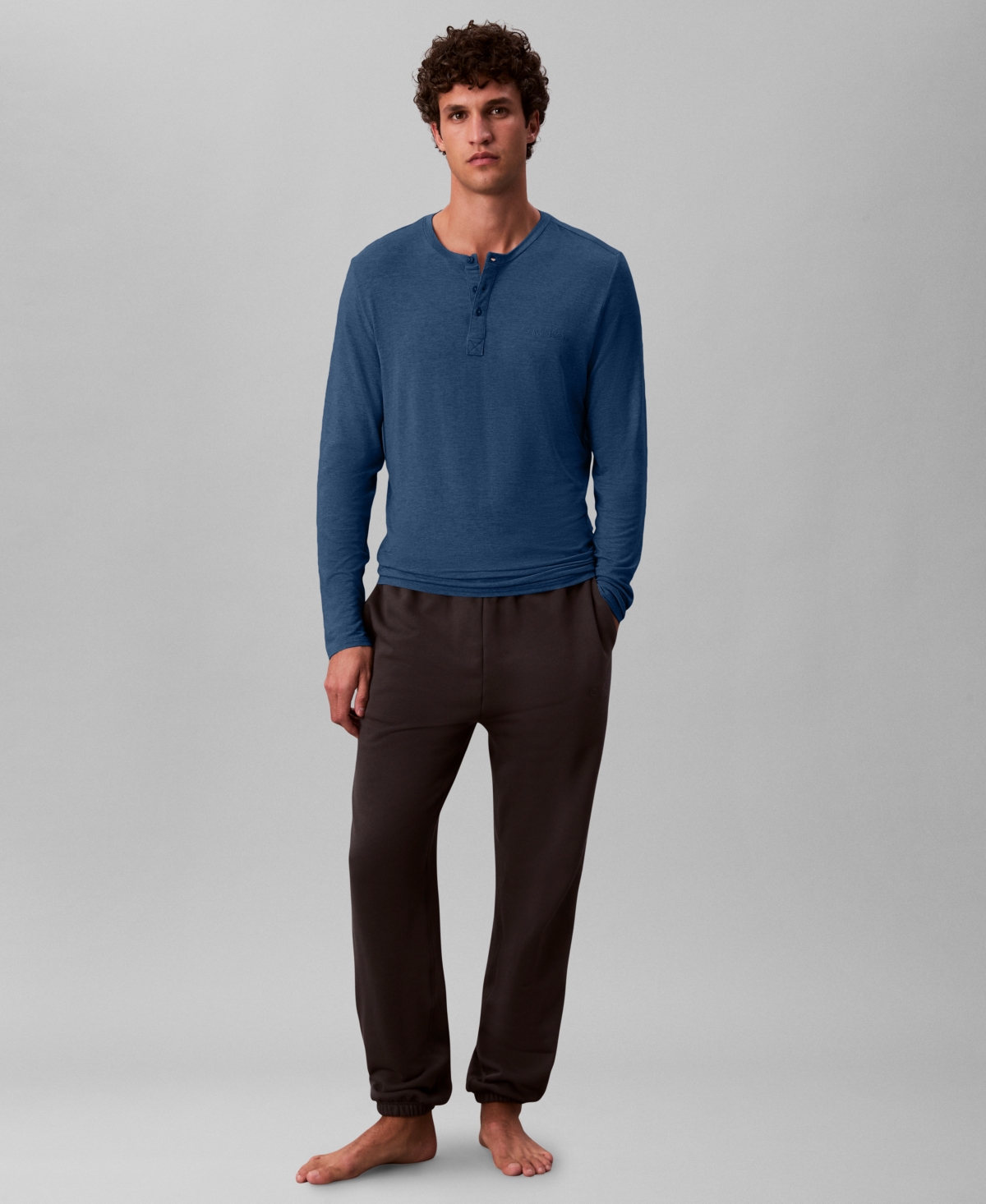 Click here for Calvin Klein Mens Henley Neck Sleep Top - Dark Den... prices