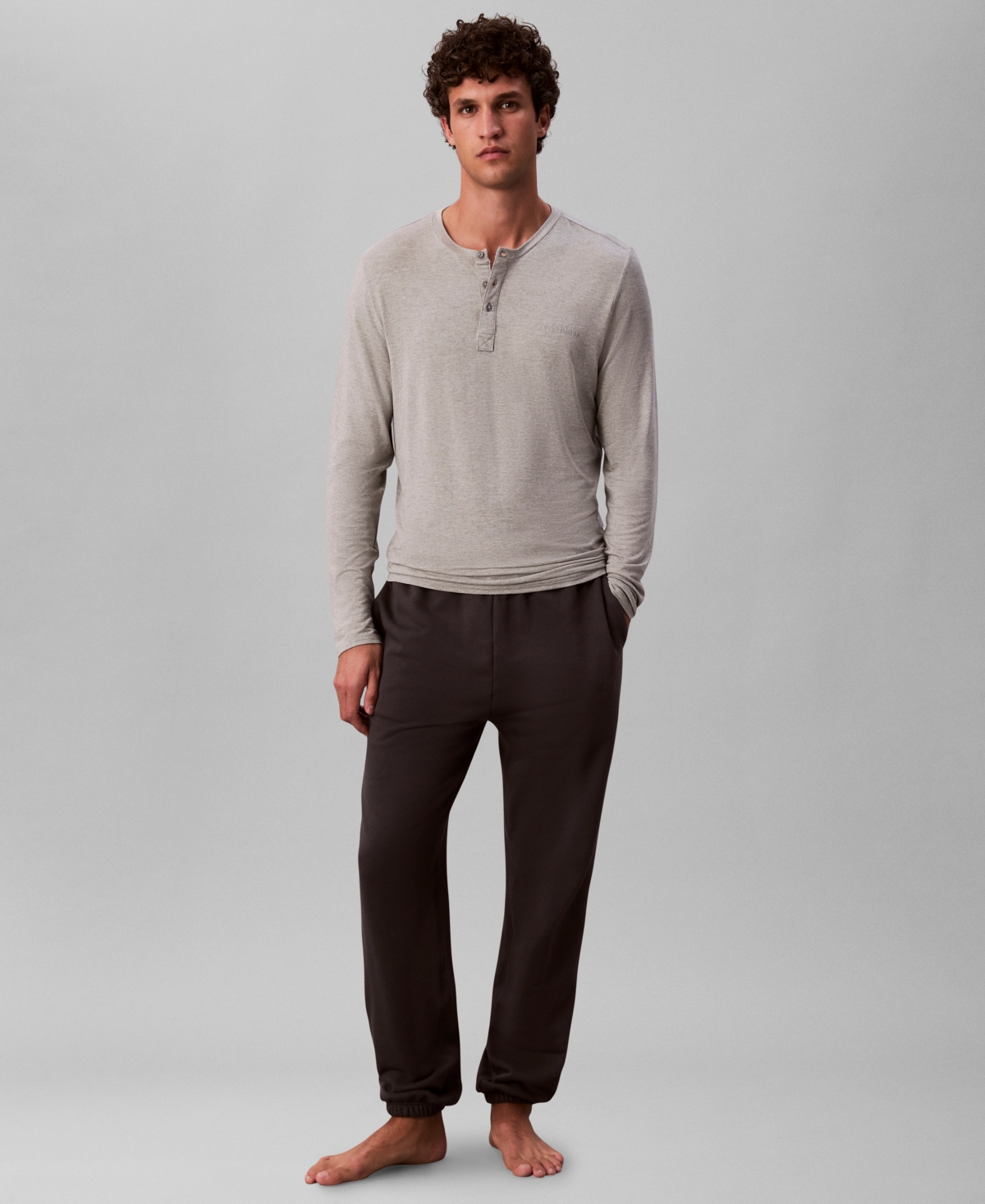 Click here for Calvin Klein Mens Henley Neck Sleep Top - Gray Hea... prices