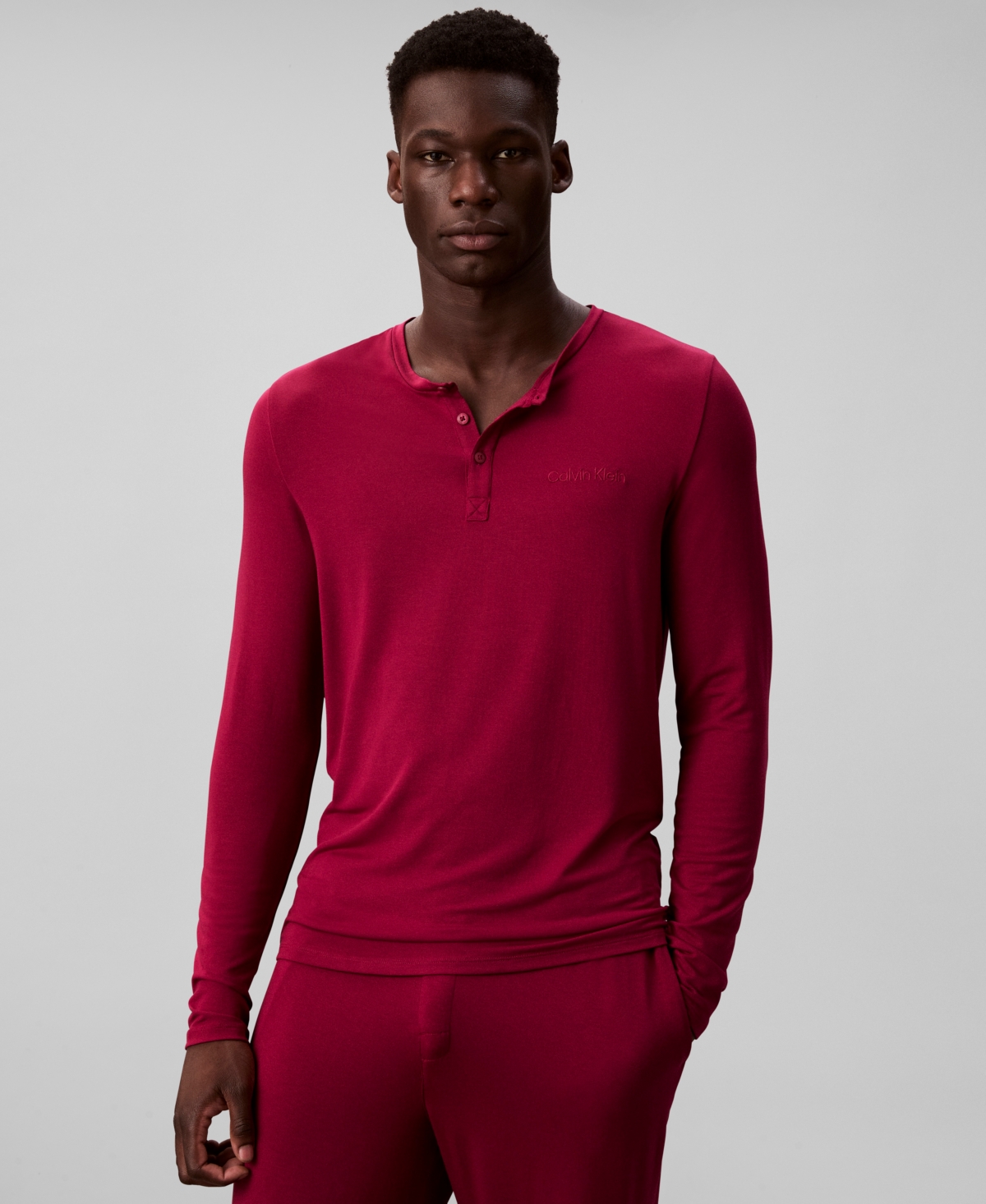 Click here for Calvin Klein Mens Henley Neck Sleep Top - Beet Red prices