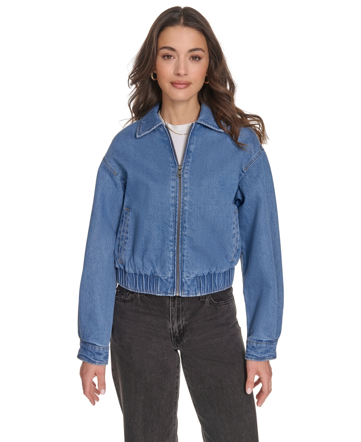 Click here for Levis Womens Laydown Collar Bomber Denim Jacket -... prices