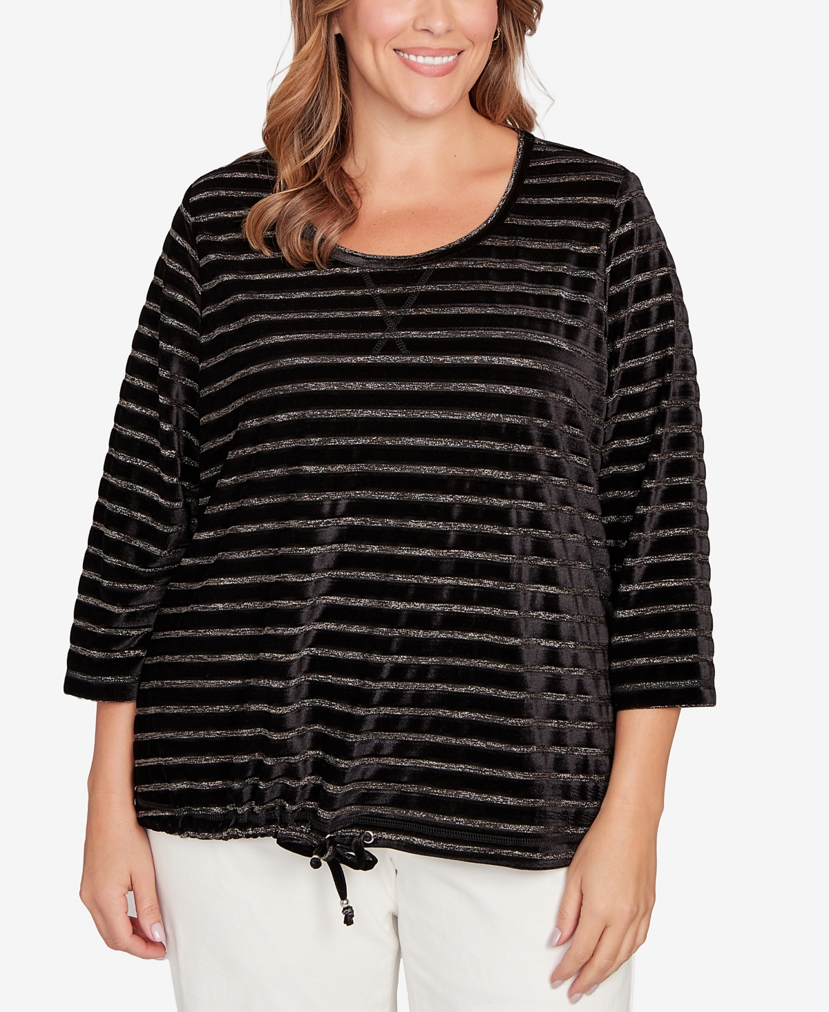Click here for Hearts Of Palm Plus Size Long Sleeve Metallic Stri... prices