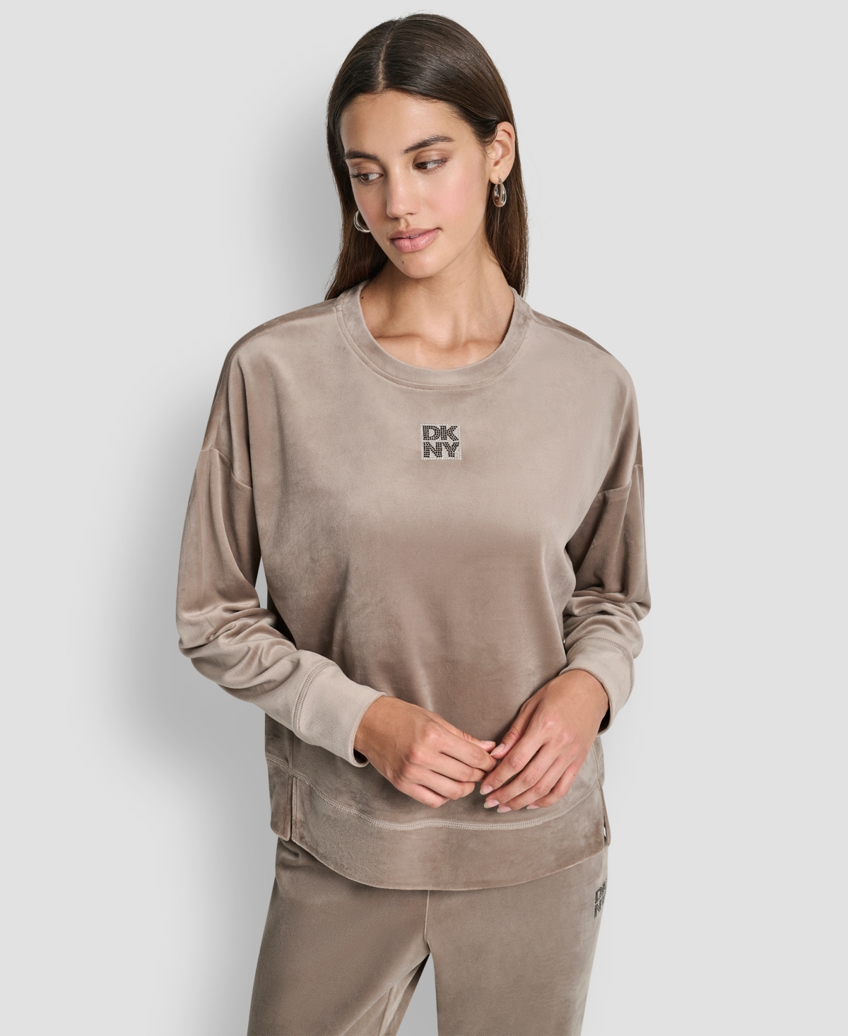 Click here for Dkny Womens Rhinestone Stacked Logo Crewneck Pullo... prices