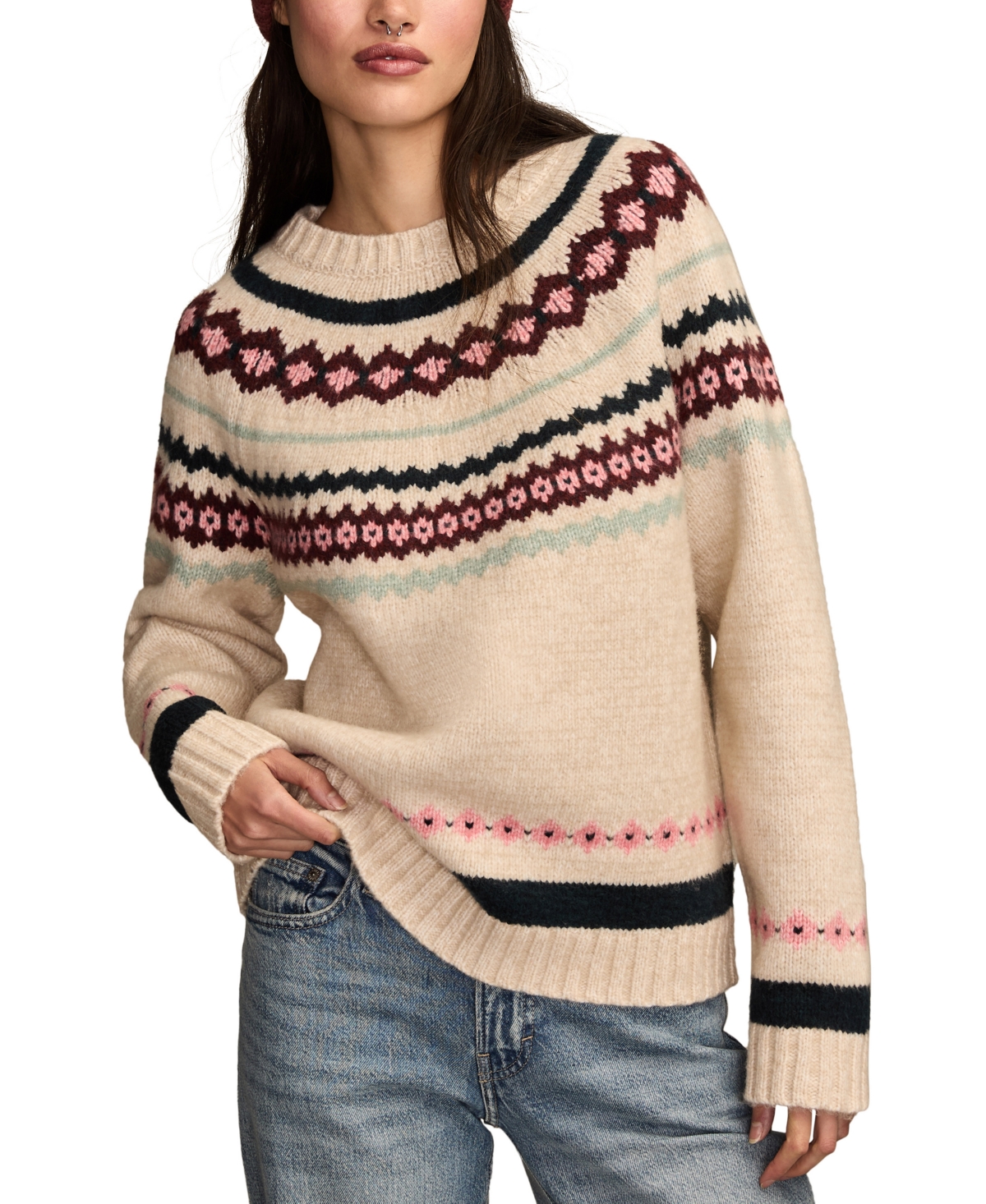 Click here for Lucky Brand Womens Fair Isle Crew neck Sweater - O... prices