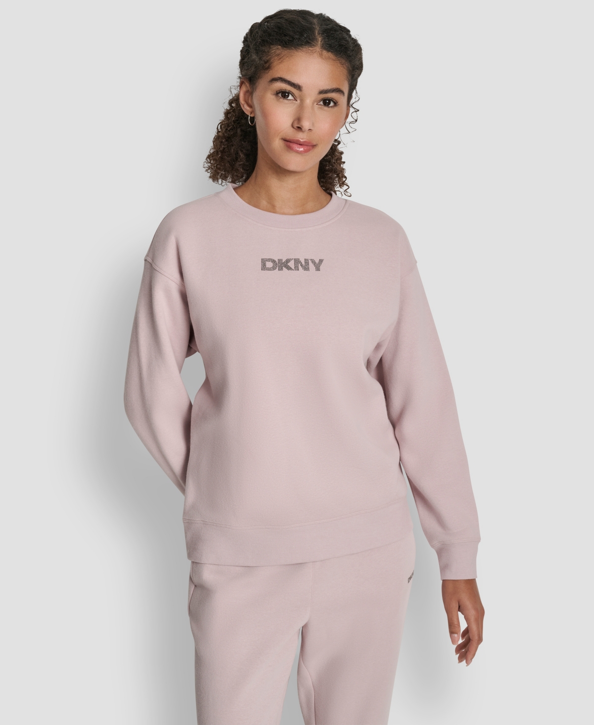 Click here for Dkny Womens Rhinestone Logo Long Line Crewneck Swe... prices