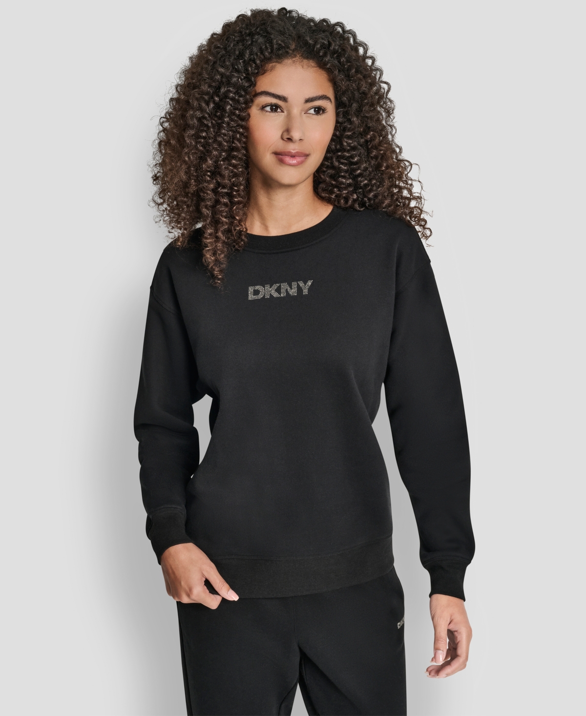 Click here for Dkny Womens Rhinestone Logo Long Line Crewneck Swe... prices