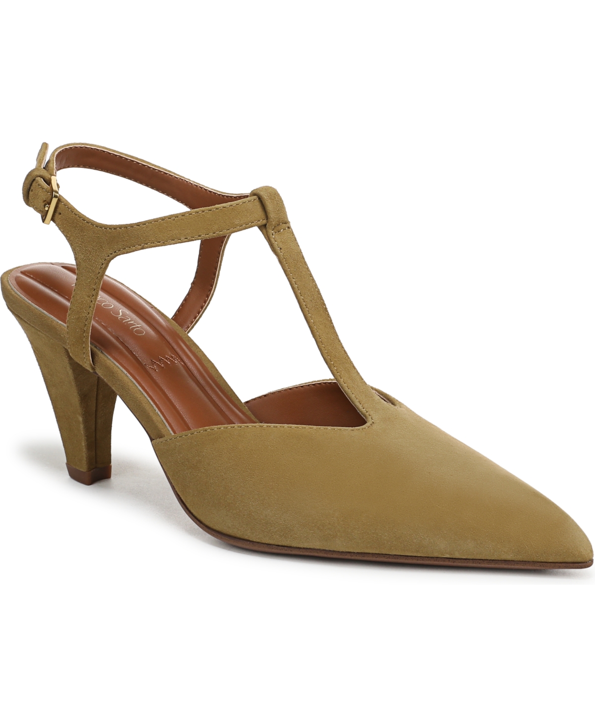 Franco Sarto Womens Ovett Pointed Toe Strappy Shoes - Mustard Brown Suede