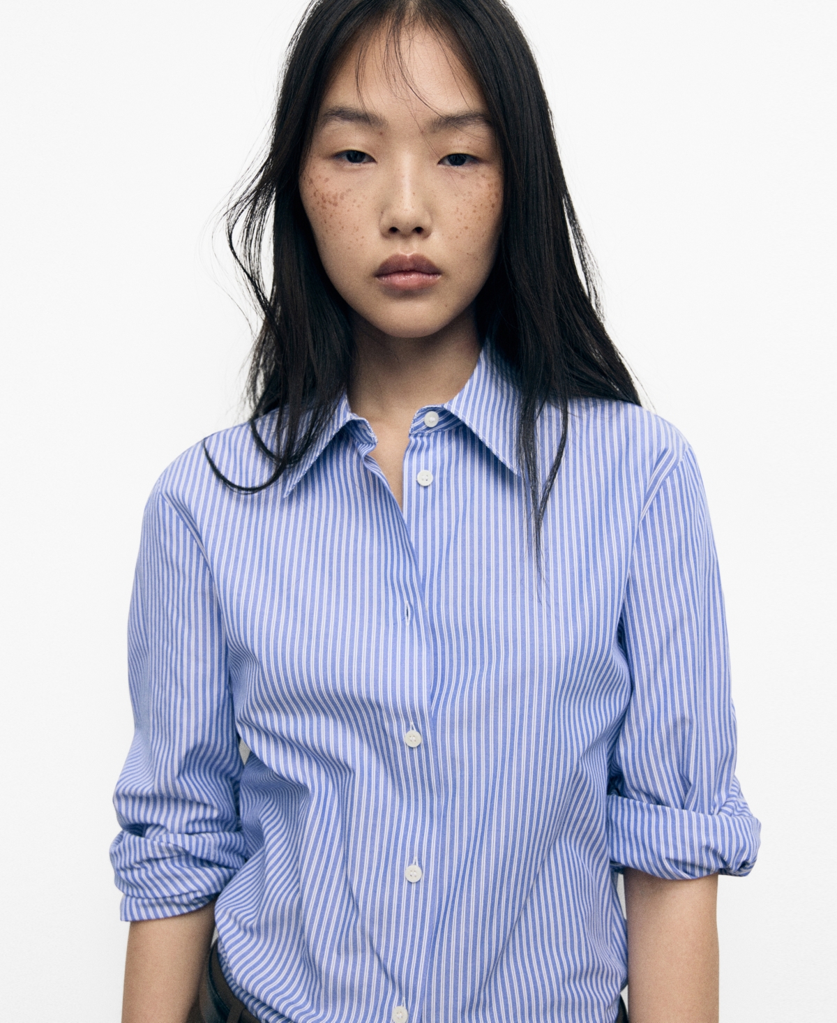 Mango Womens Cotton And Lyocell Blend Straight Shirt - Blue