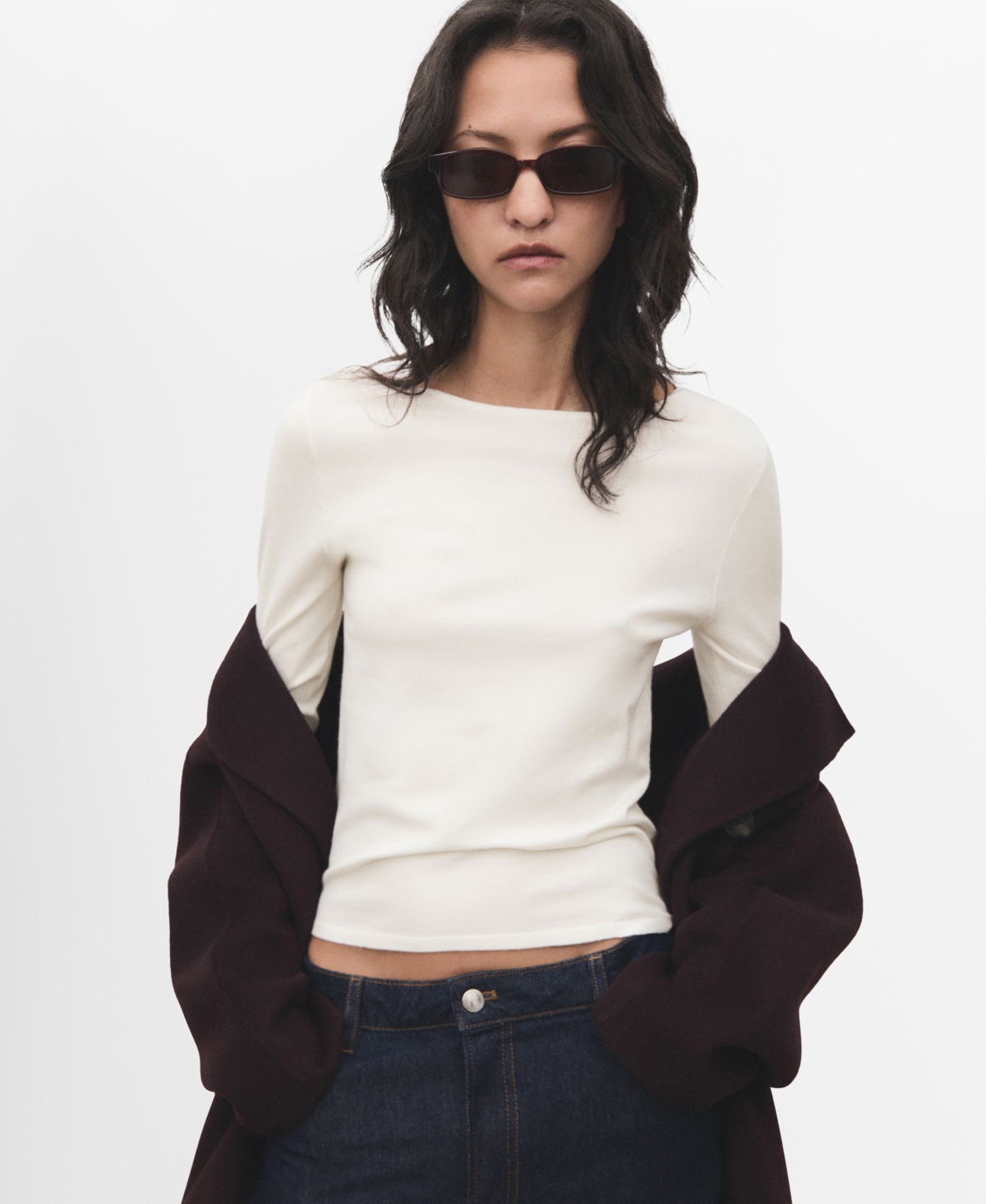 Click here for Mango Womens Long-Sleeved Fine-Knit Sweater - Ecru prices