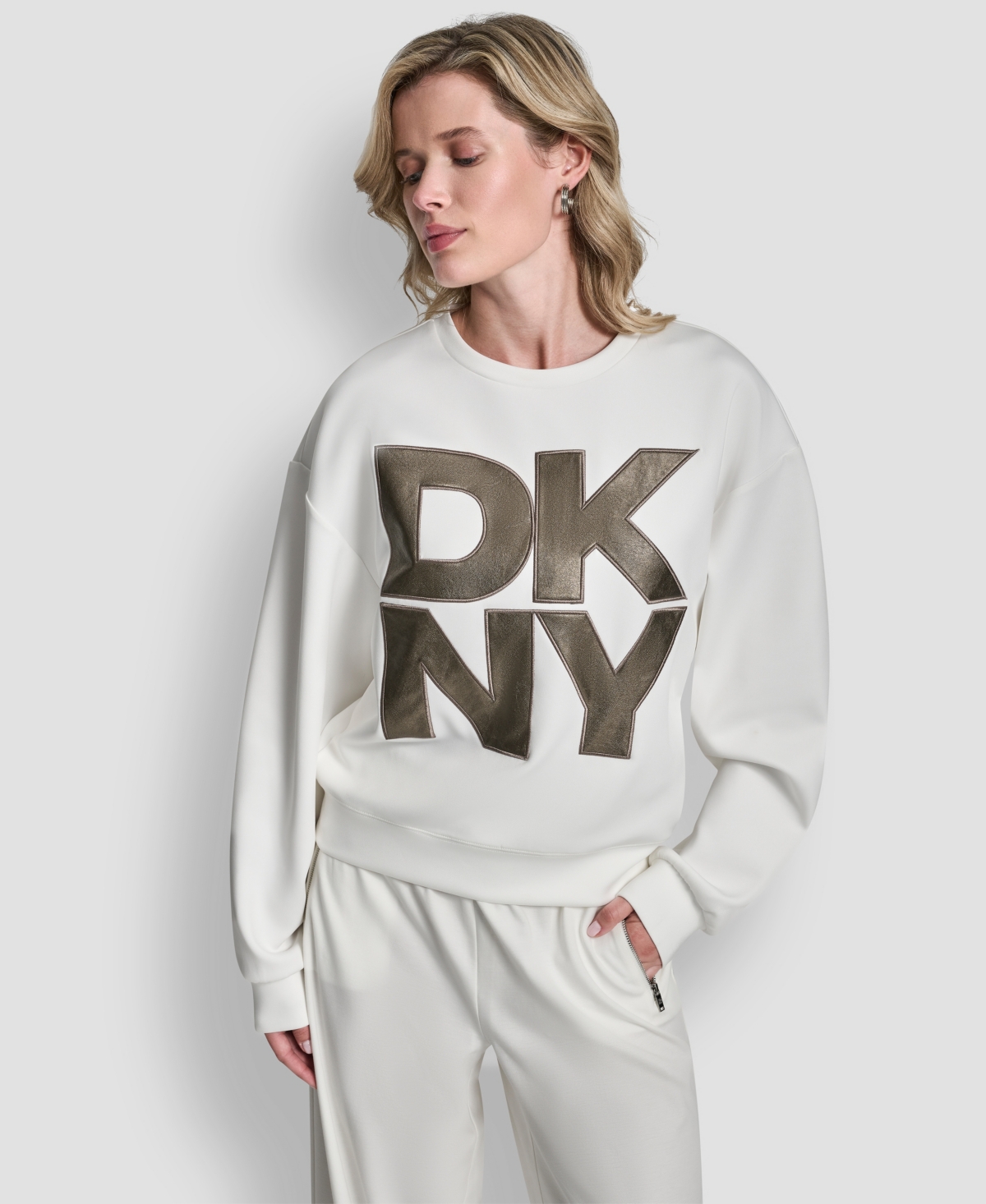 Click here for Dkny Womens Logo Detail Pull-On Sweater - Ivory prices