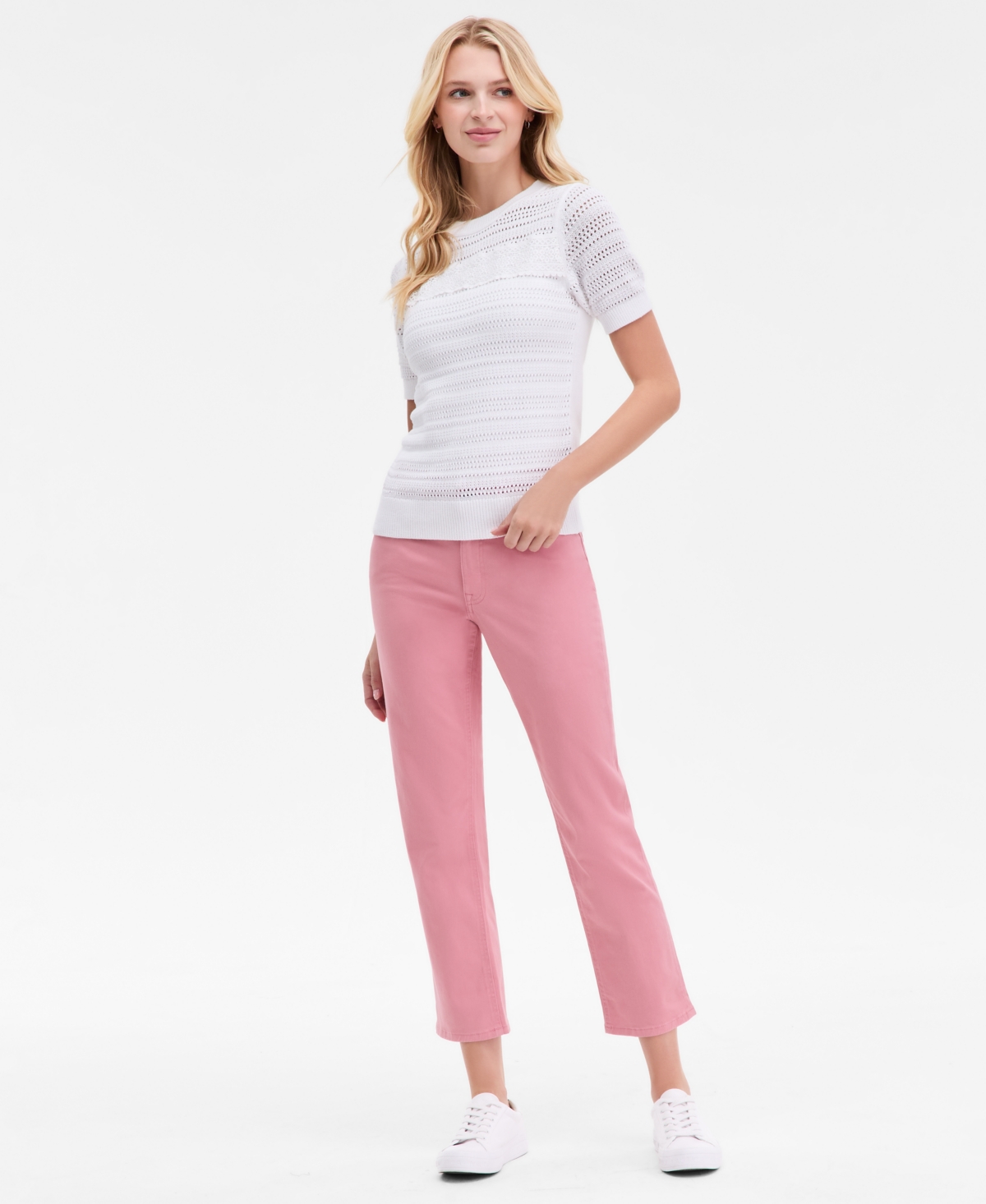 Click here for Womens Mid-Rise Bay Straight Jeans - Bridal Rose prices