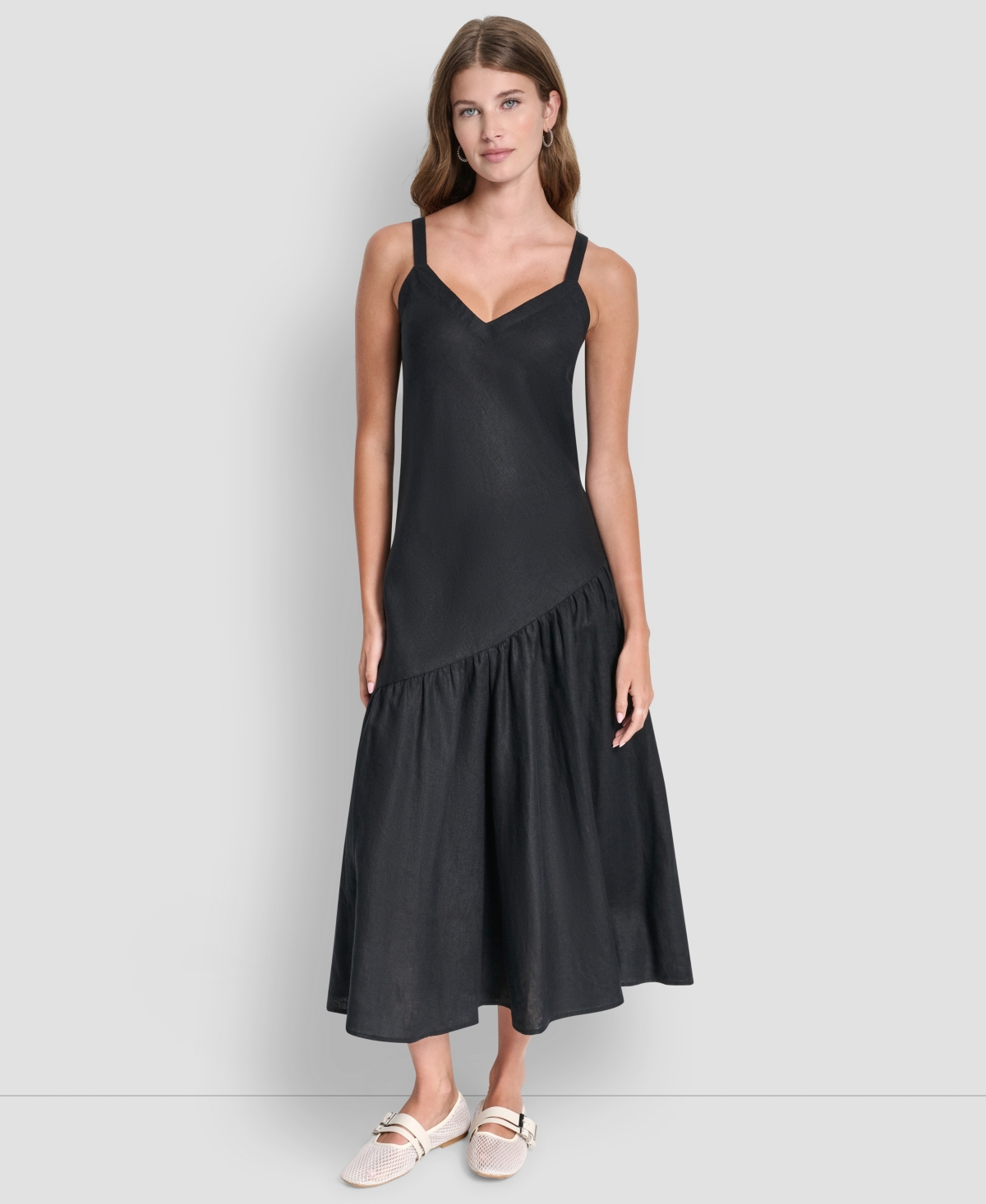 Click here for Dkny Womens Shirred Sleeveless V-Neck Dress - Blac... prices