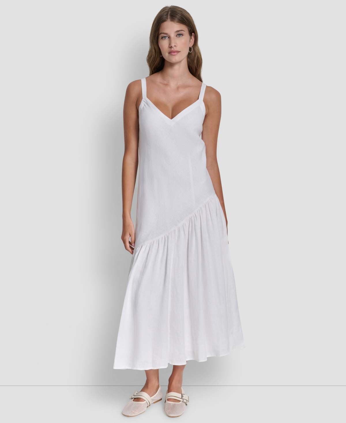 Click here for Dkny Womens Shirred Sleeveless V-Neck Dress - Whit... prices