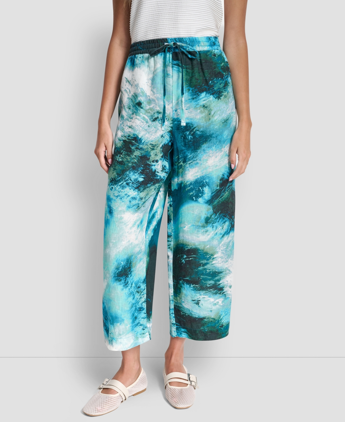 Click here for Dkny Womens Printed Pull-On Pants - Tidal Brushstr... prices
