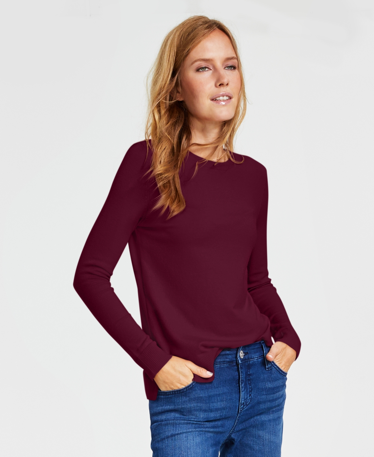 Click here for Style & Co Womens Long-Sleeve Crewneck Sweater  Cr... prices