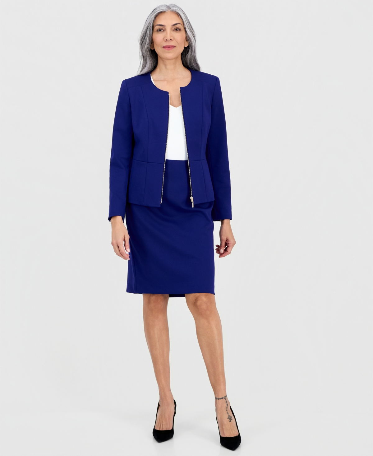 Click here for Le Suit Womens Collarless Zip-Front Ponte Skirt Su... prices