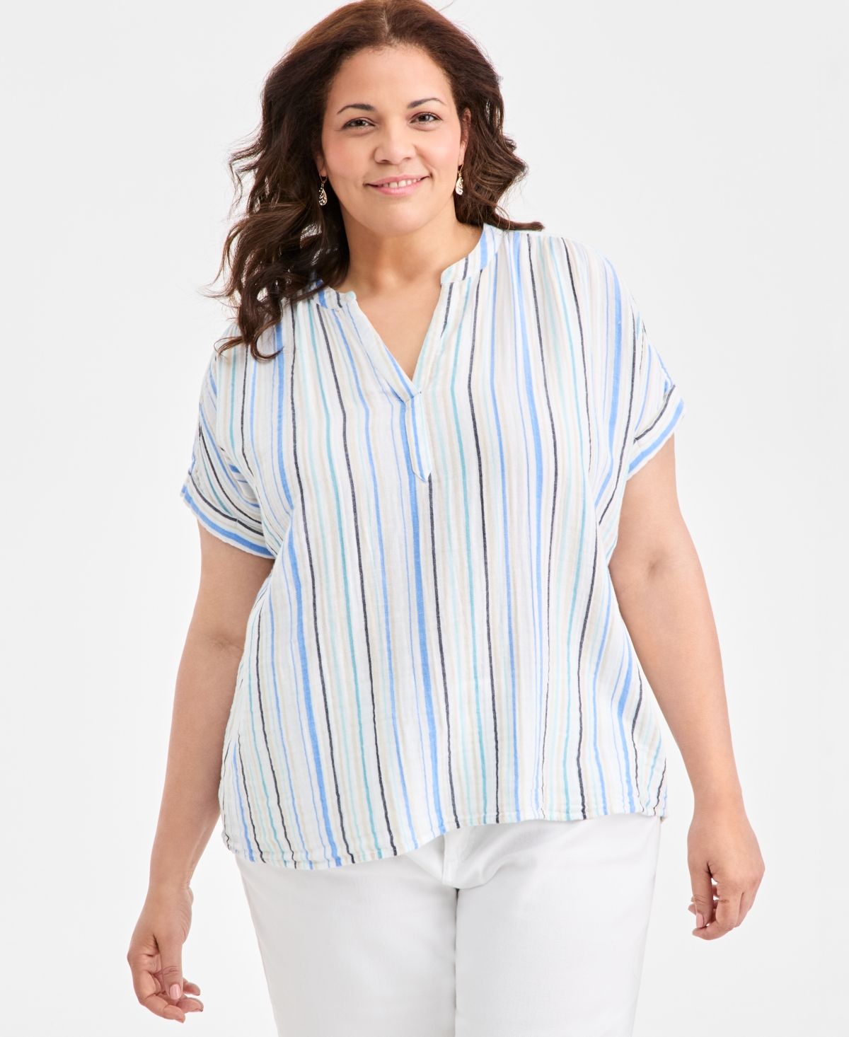 Click here for Style & Co Plus Size Striped V-Neck Dolman-Sleeve... prices