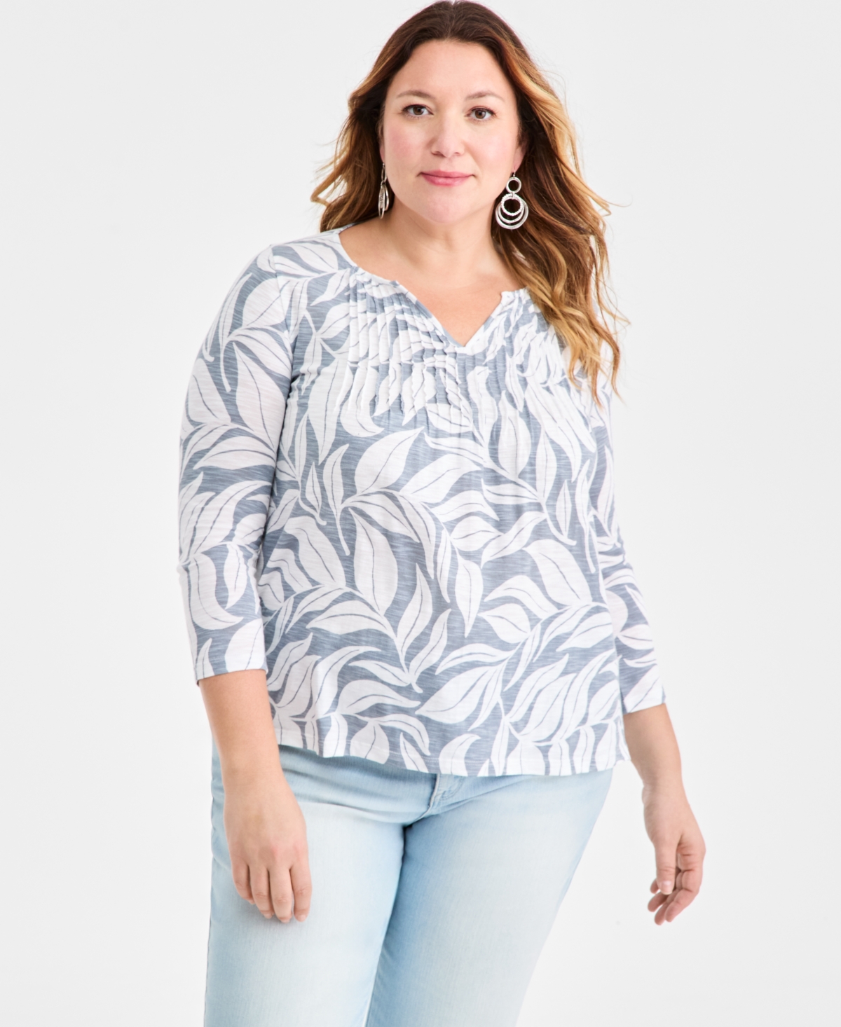 Click here for Style & Co Plus Size Pintuck-Front Split-Neck Knit... prices