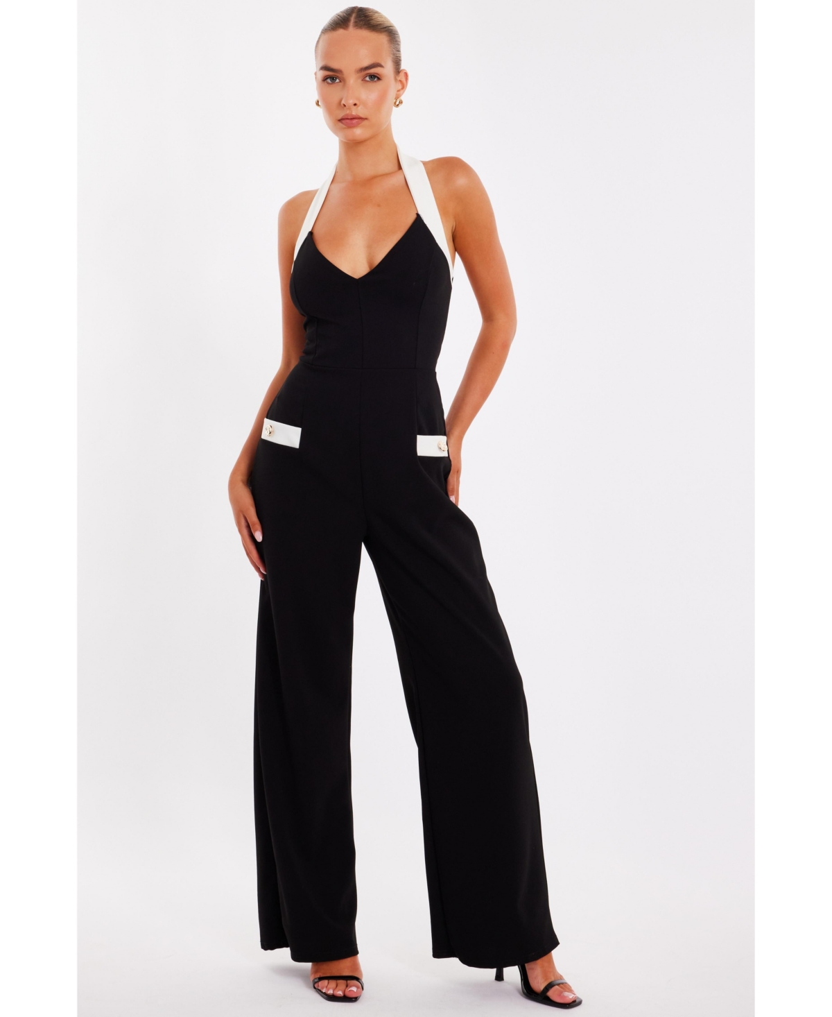 Click here for Quiz Womens Monochrome Halter Jumpsuit with Pocket... prices